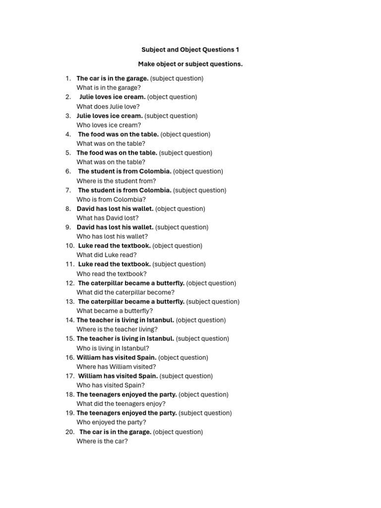 Subject and Object Questions 1 TAREA | PDF