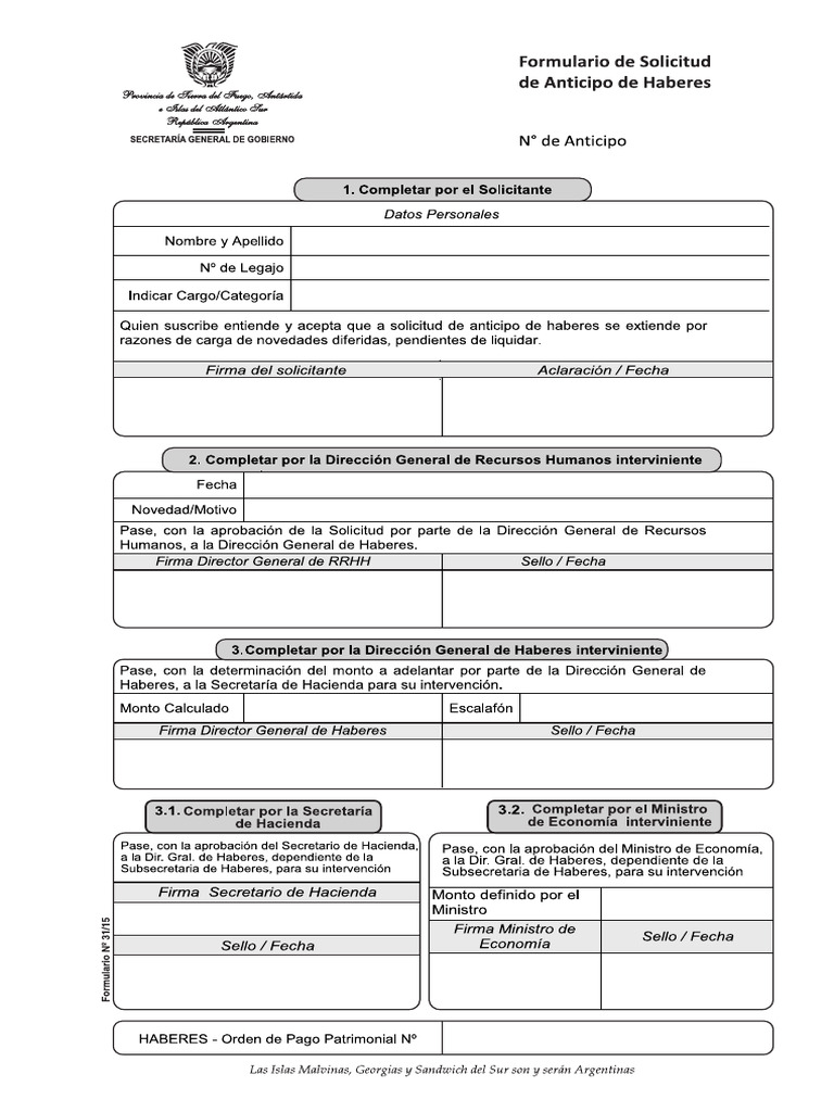 Formulario 31 15 Solicitud de Anticipo de Haberes | PDF