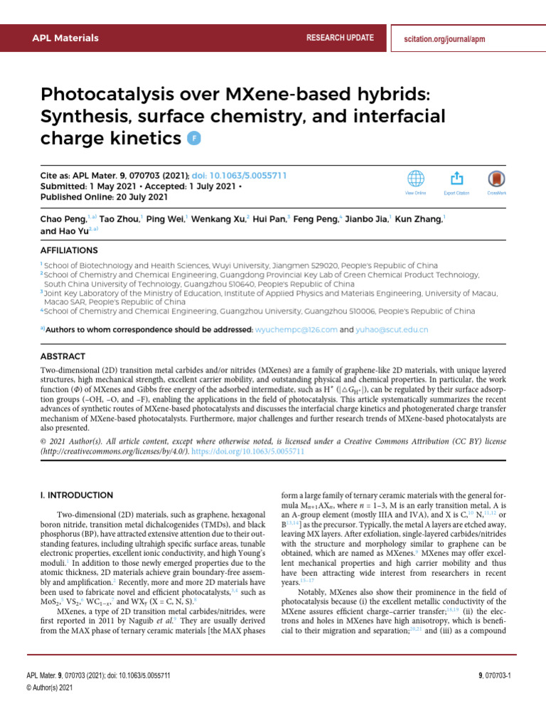 Photocatalysis Over Mxene-Based Hybrids: Synthesis, Surface Chemistry, and Interfacial Charge ...