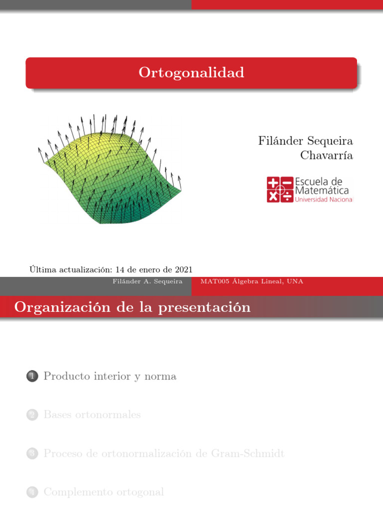 P08_Ortogonalidad_handout | PDF | Base (álgebra lineal) | Vector Euclidiano