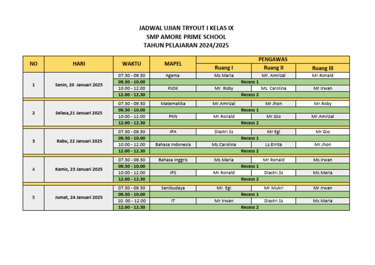 Jadwal Tryout Jhs 2025 | PDF