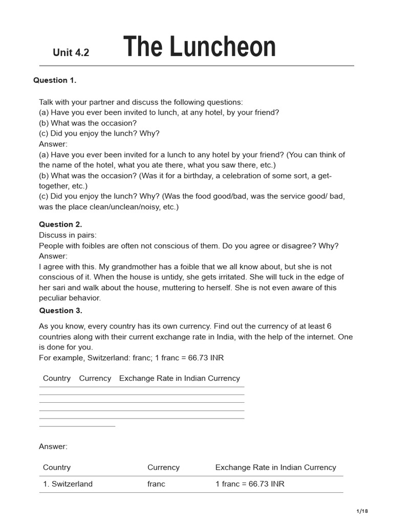 10 English Unit 42 The Luncheon | PDF | Lunch | Adverb