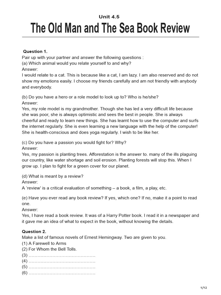 10 English Unit 45 The Old Man and The Sea Book Review | PDF | Mr ...