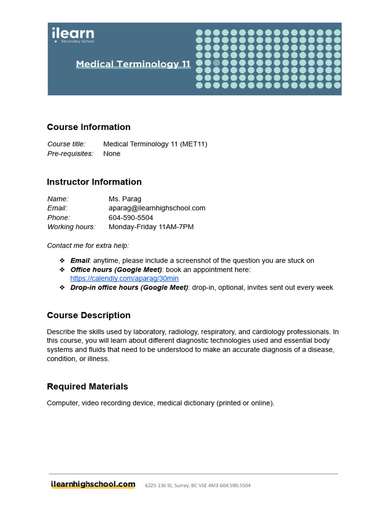 Medical Terminology 11 Syllabus | PDF | Quiz | Critical Thinking