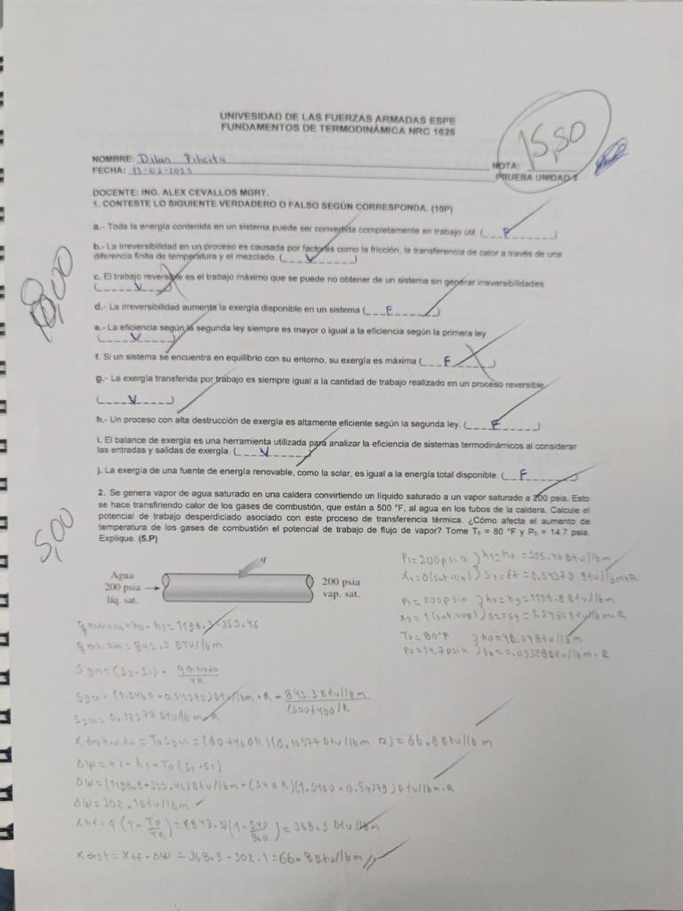 Prueba3 Termo | PDF | Ejercicio | Propiedades termodinámicas.