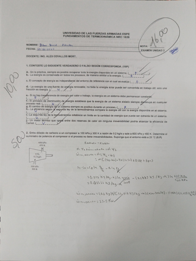 Examen3 Termo | PDF | Ejercicio | Fenómenos científicos