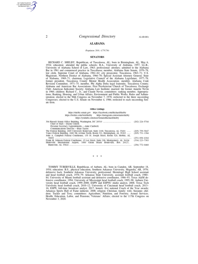 Alabama Congressional Directory 2023 | PDF | The United States ...