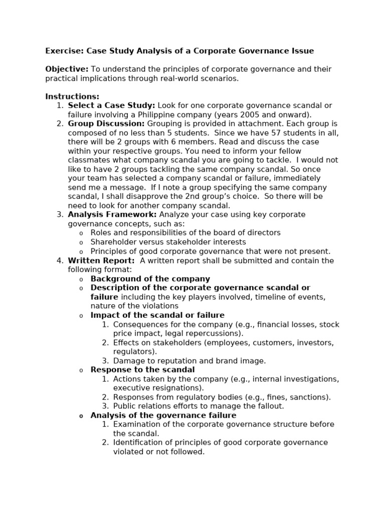 Corporate Governance Case Study Analysis | PDF | Corporate Governance ...