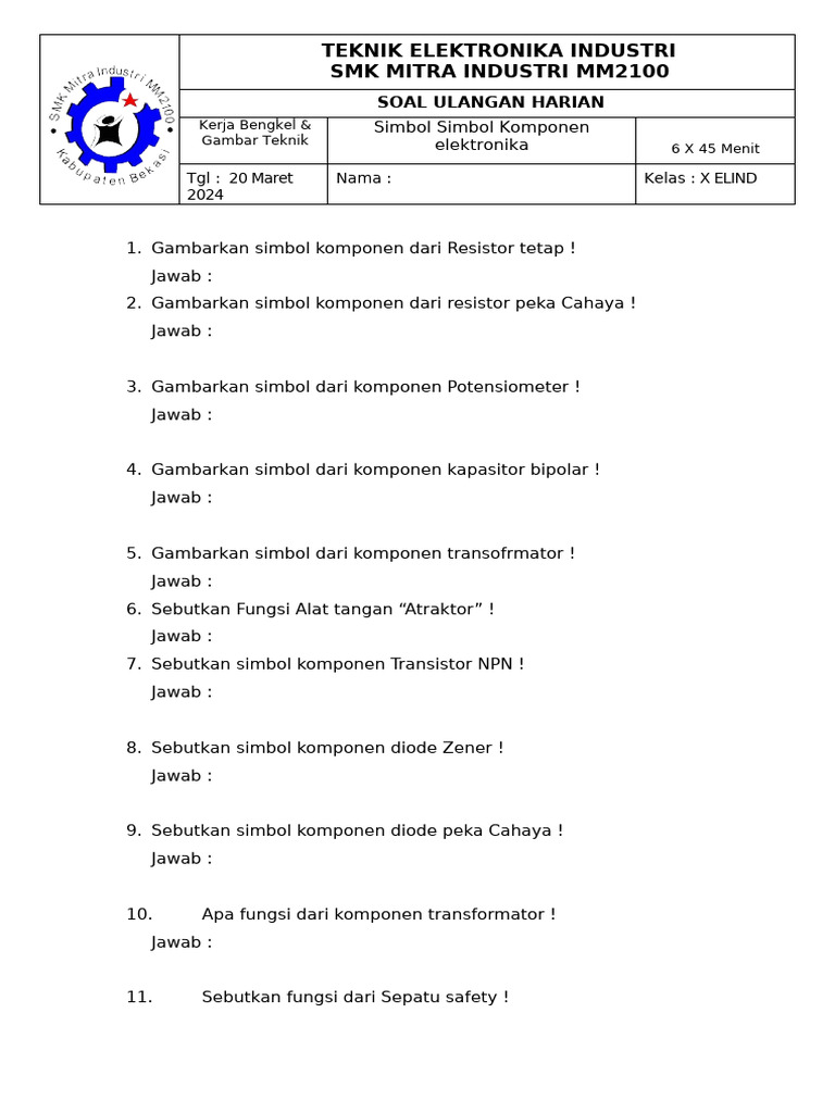 Ulangan harian Simbol-Simbol komponen | PDF