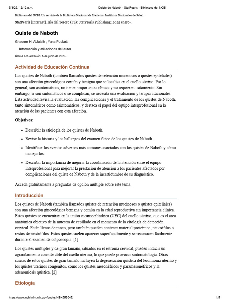 Quiste de Naboth - StatPearls - Biblioteca Del NCBI | PDF | Cáncer ...