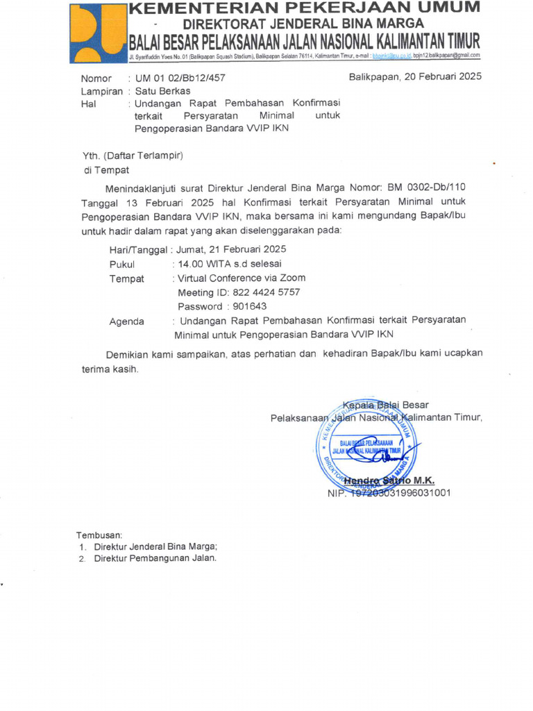Undangan Rapat Pembahasan Konfirmasi Terkait Persyaratan Minimal Untuk Pengoperasian Bandara ...