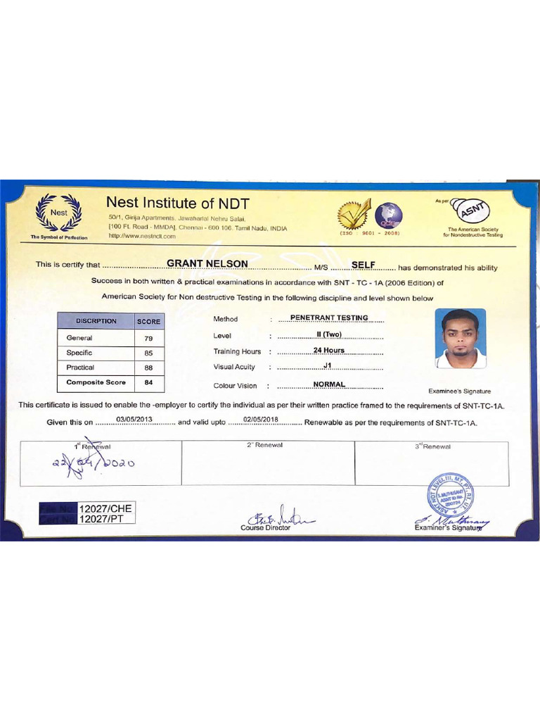 Non-Destructive Testing Course Certificate - Grant | PDF