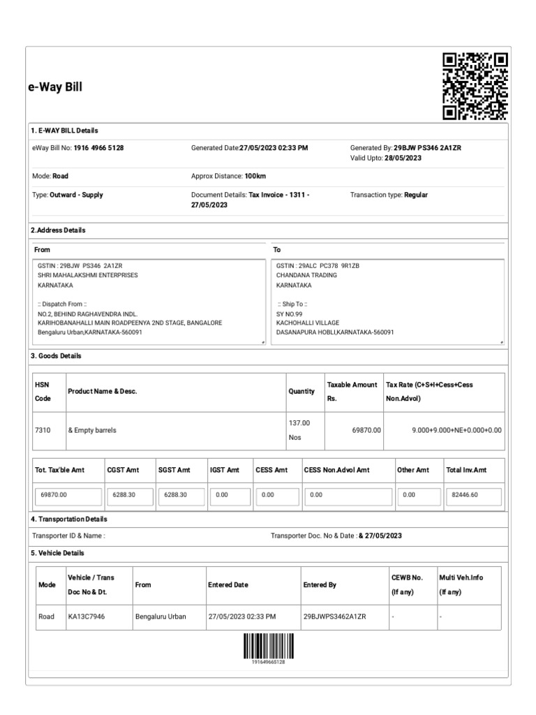1311 e-way Bill copy | PDF | Government | Economy Of India