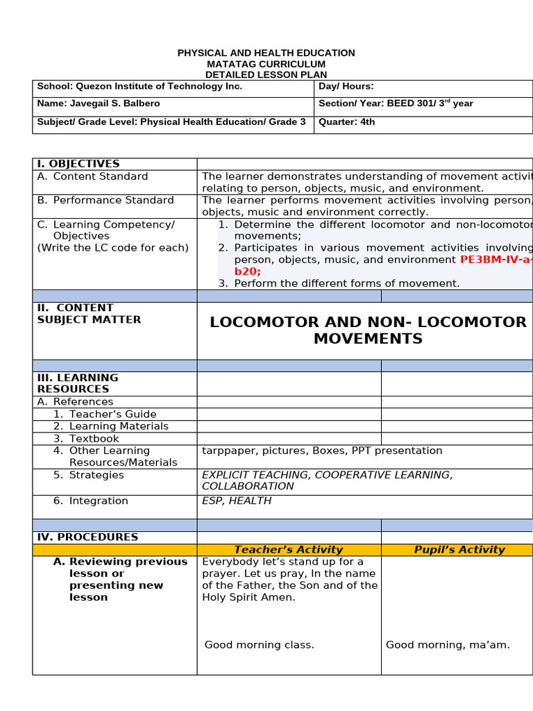 PE-3 | PDF | Rotation | Teachers