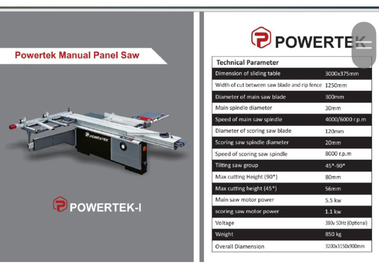 Panel Saw Machine Specifications | PDF