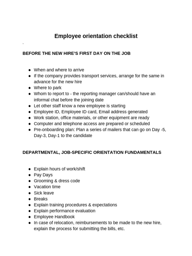 Employee Orientation Checklist | PDF