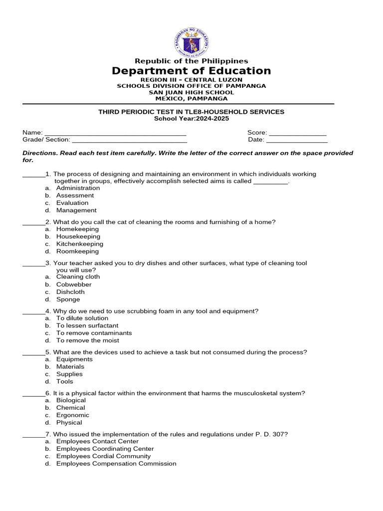 3rd QUARTER-G8 EXAM HHS | PDF | Emergency Management | Waste