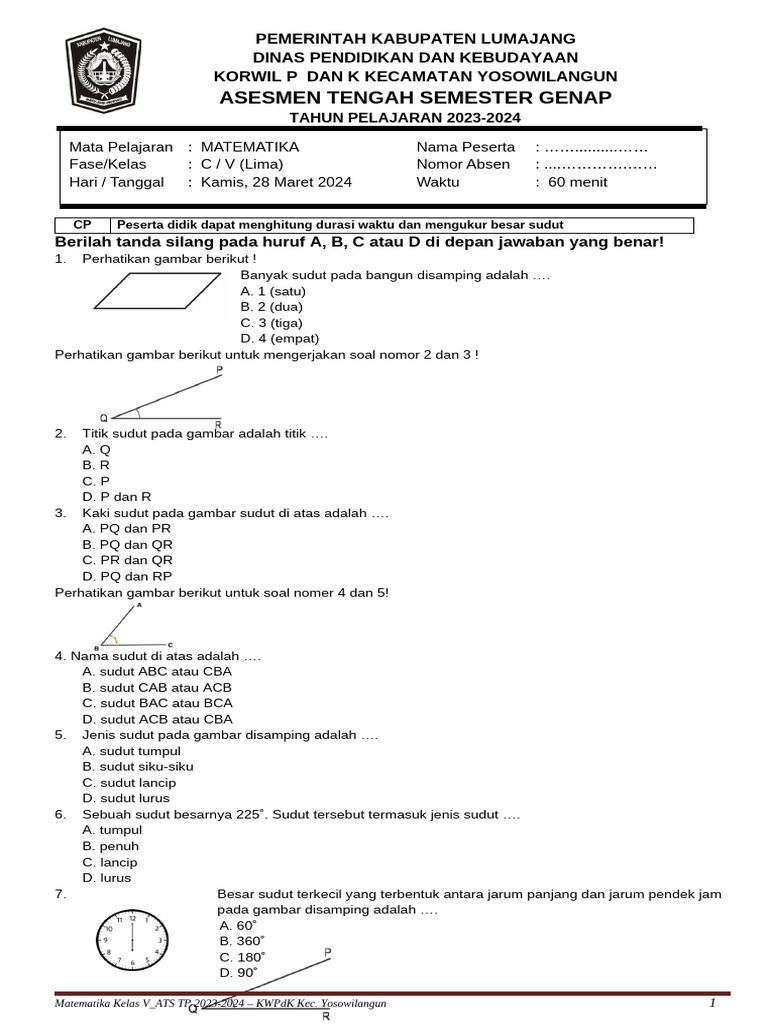 Soal Ats MTK Kls 5 SMT 2 Fix | PDF