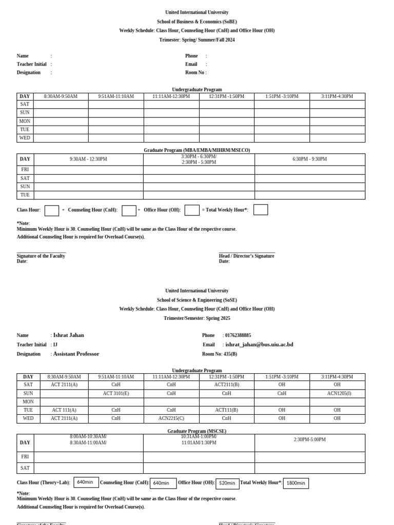 Class Hour CSE - 2025 - Spring | PDF | Qualifications | Schools