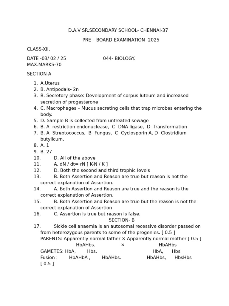 Marking Sceme - Pre Board - 2025 | PDF | Operon | Histone