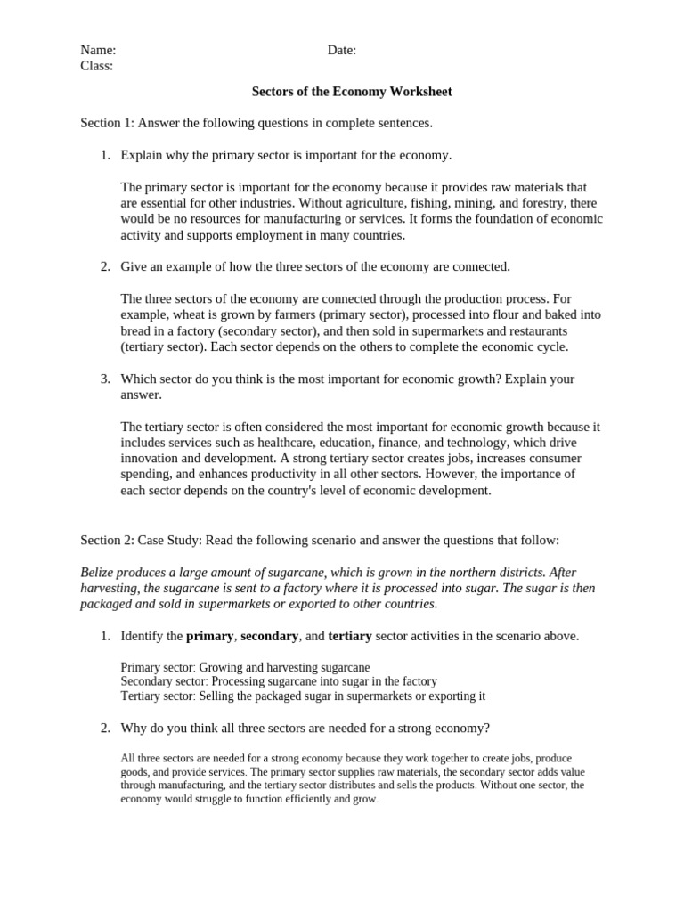 Esther Ajaero - Sectors of The Economy Worksheet | PDF | Economies ...