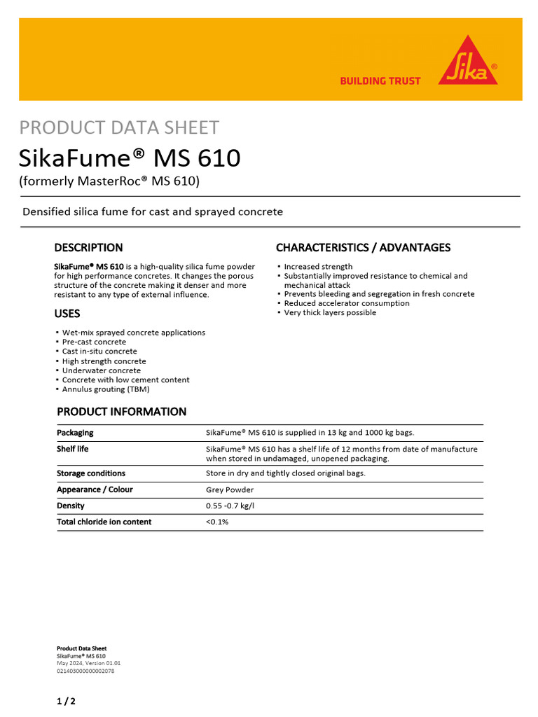 SikaFumeMS610 en TZ (05 2024) 1 1 | PDF | Concrete | Structural Engineering