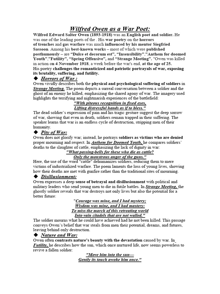 Wilfred Owen as a War Poet | PDF