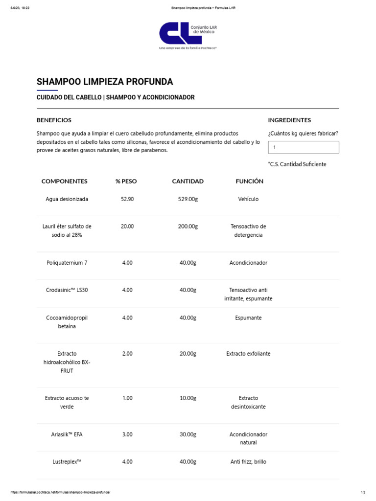 Shampoo Limpieza Profunda - Formulas LAR | PDF | Champú