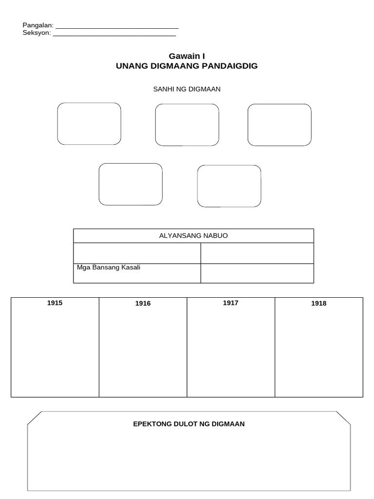 Gawain I Unang Digmaang Pandaigdig: Pangalan: - Seksyon | PDF
