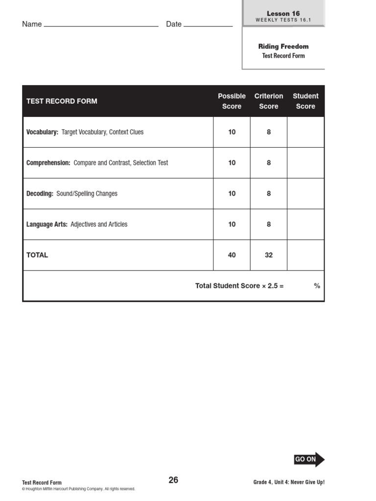 Journeys Weekly Tests Level 4 Lesson16 | PDF | Adjective | Vocabulary