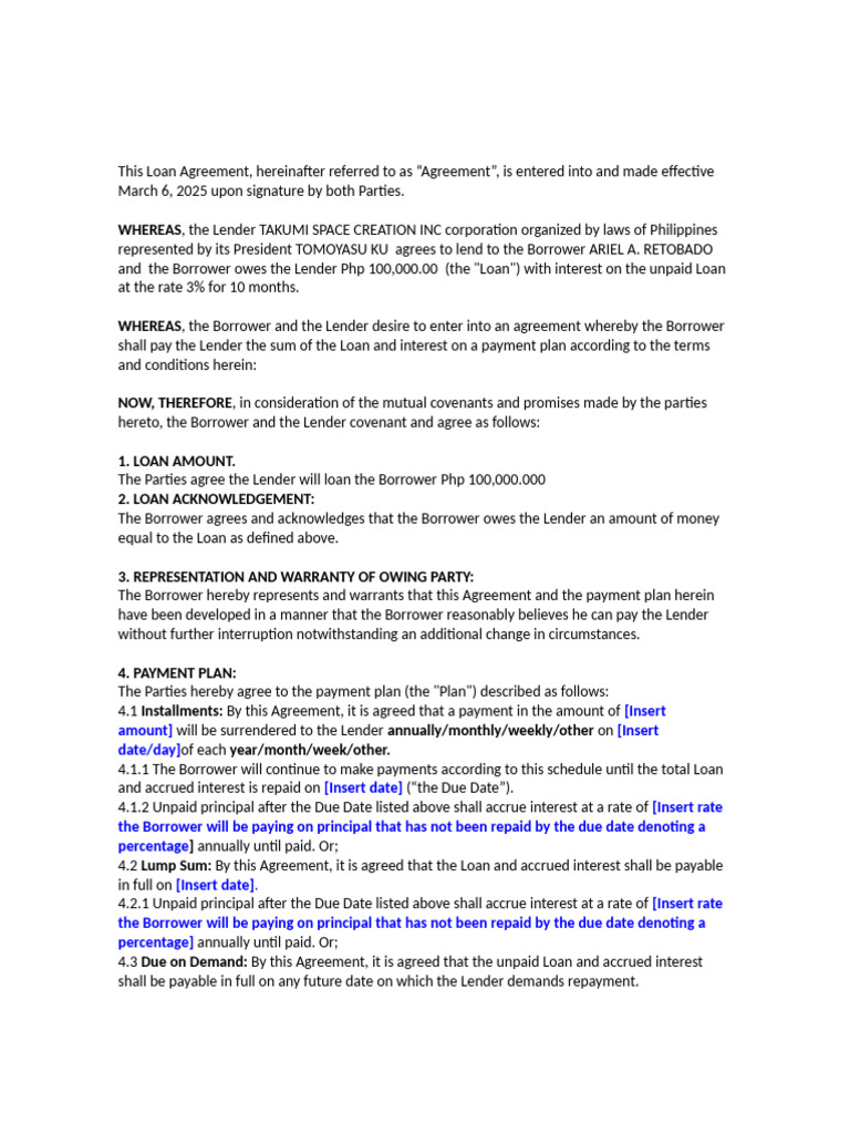 Loan Agreement | PDF | Loans | Interest