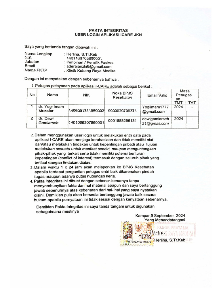 Pakta Integritas Icare JKN | PDF