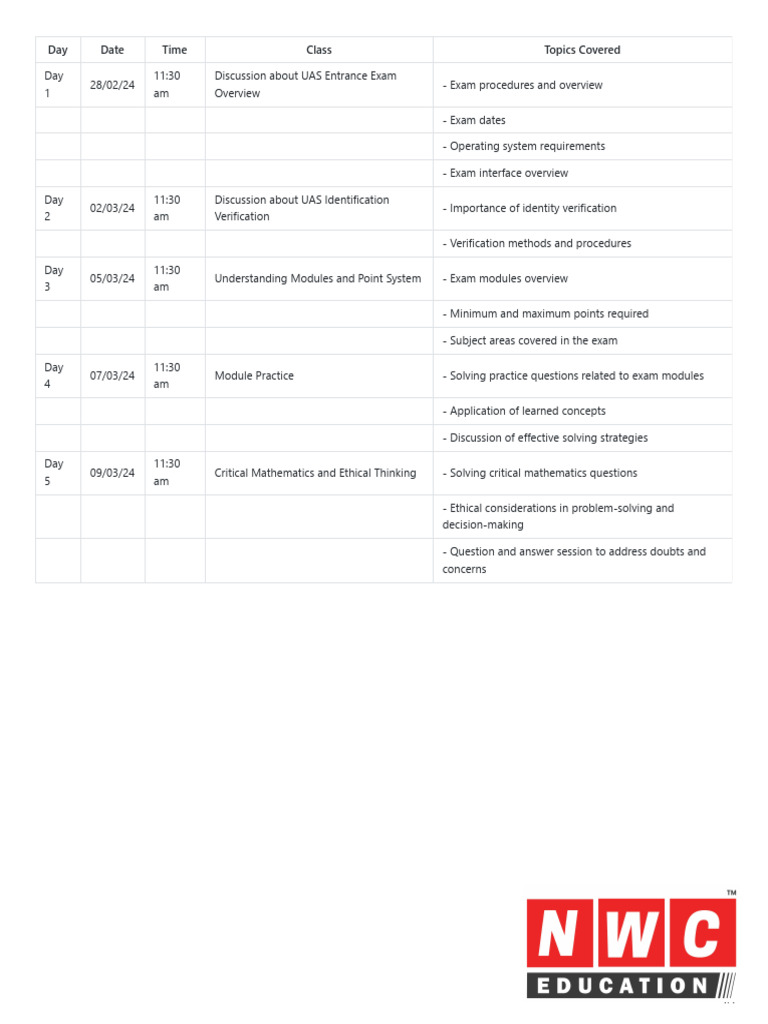 Uas Schedule 1 | PDF