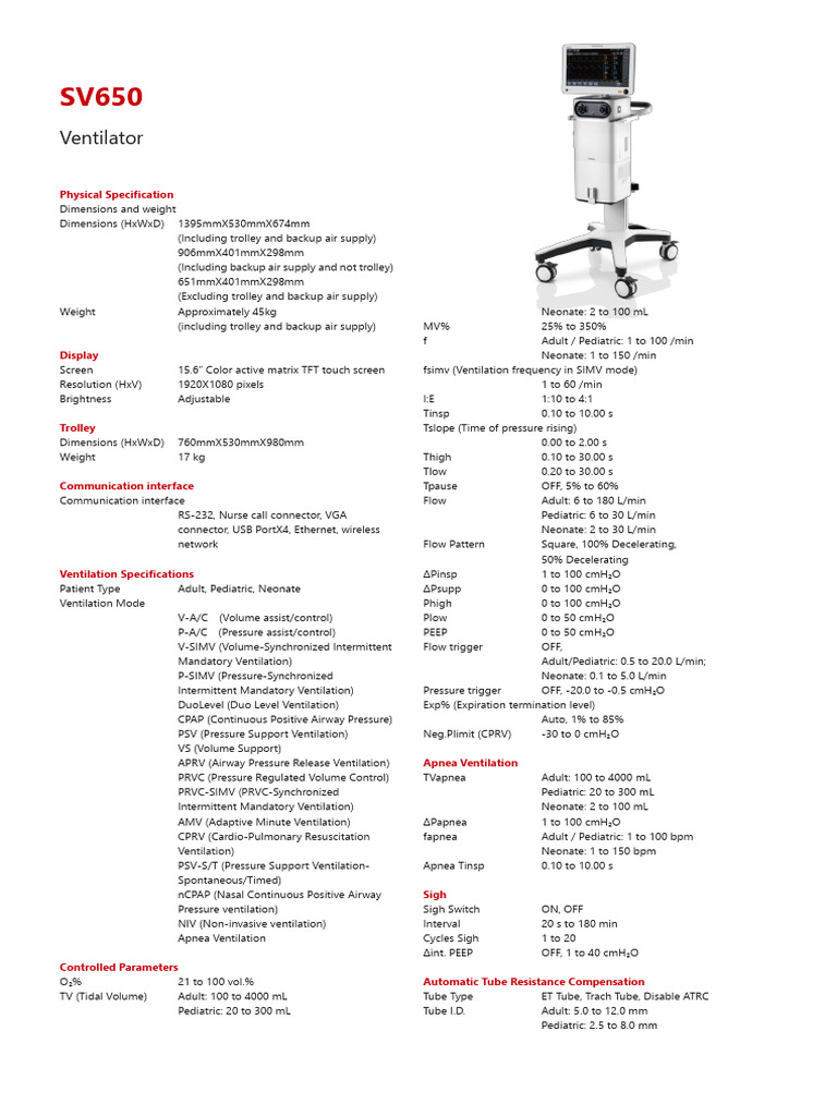SV650_Datasheet_ENG_20241112 | PDF | Pulmonology | Respiratory System