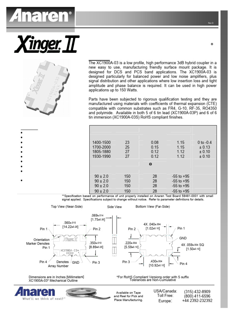XC1900A-03S | PDF | Electronics | Telecommunications Engineering