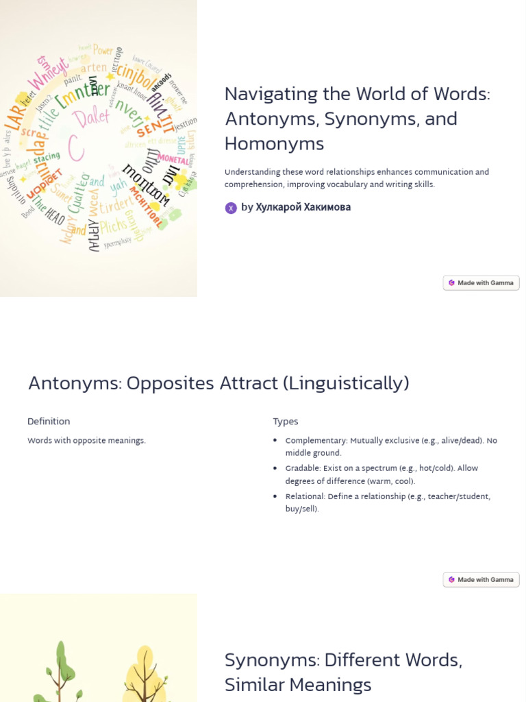 Navigating The World of Words Antonyms Synonyms and Homonyms | PDF