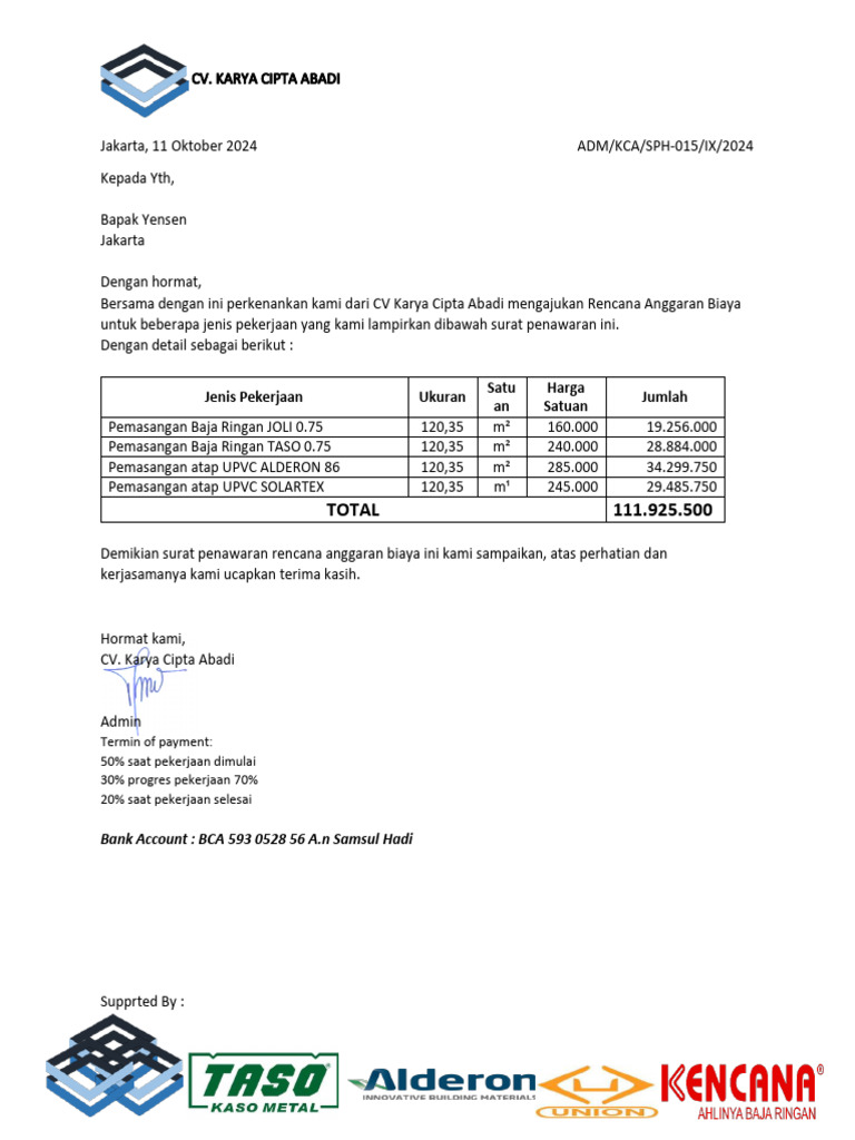 Penawaran Bapak Yensen | PDF