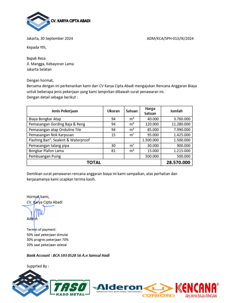 Penawaran Bapak Reza | PDF
