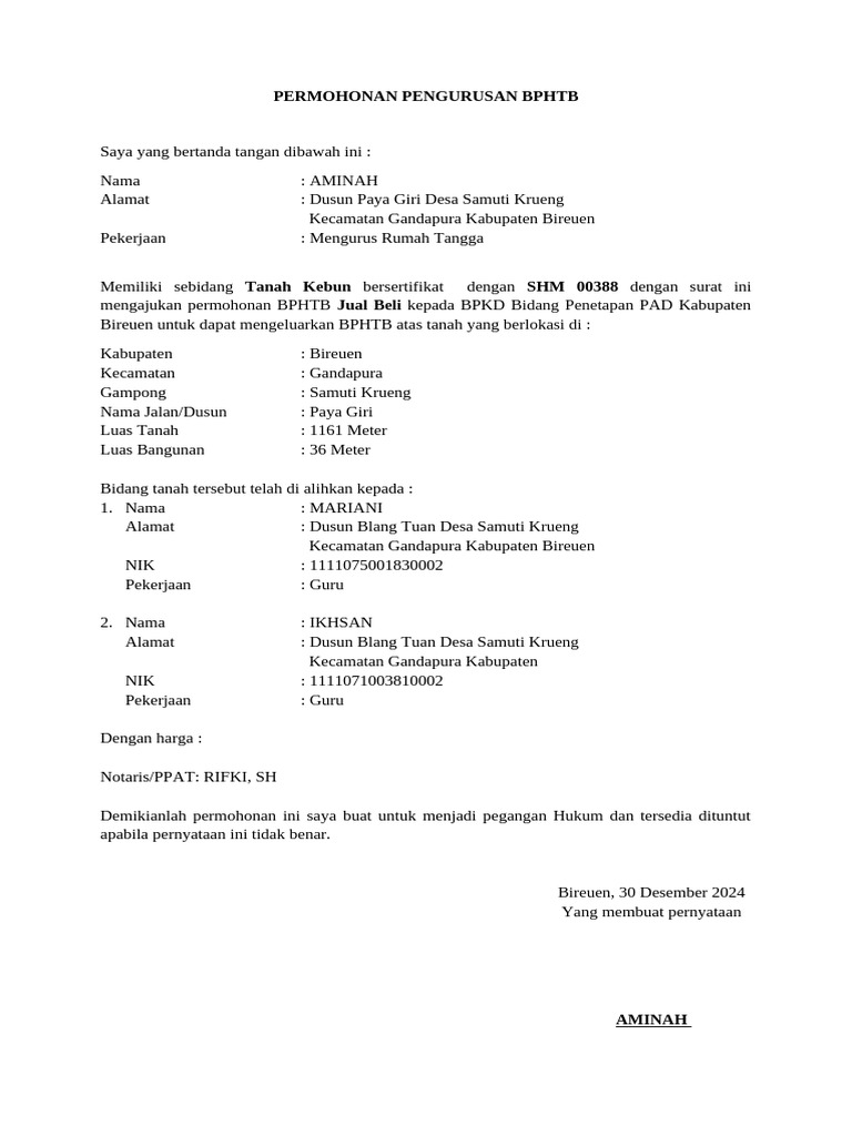 Permohonan Pengurusan BPHTB | PDF