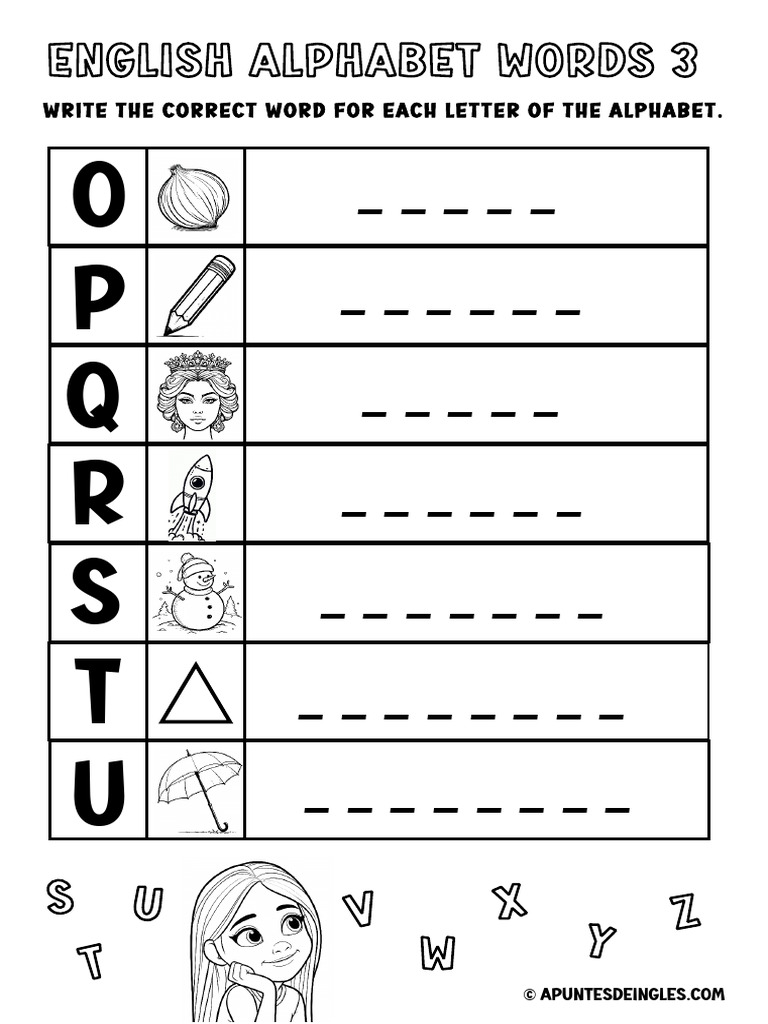 English Alphabet Words 3 - Ejercicio del abecedario en inglés ...