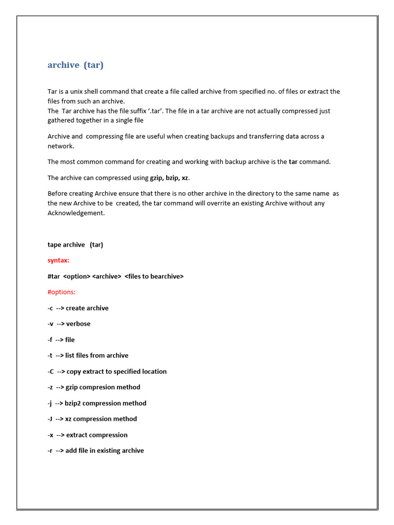 Unix Tar Command Guide | PDF | Data Compression | Operating System ...