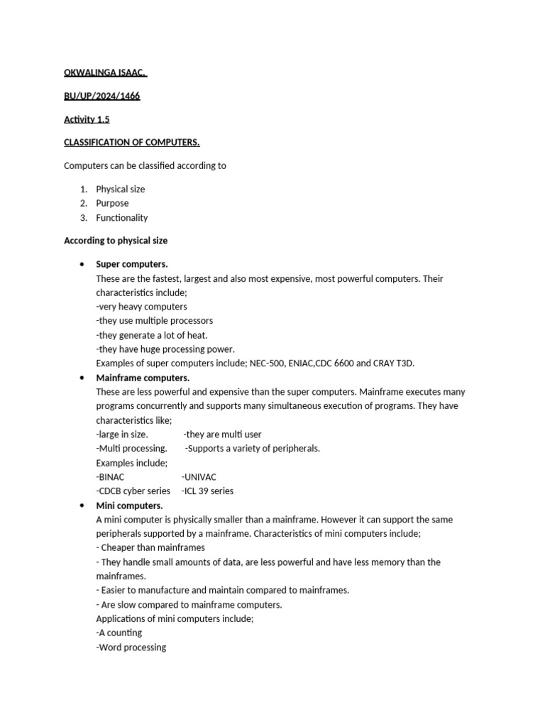 Computer Classification Overview | PDF | Mainframe Computer | Supercomputer
