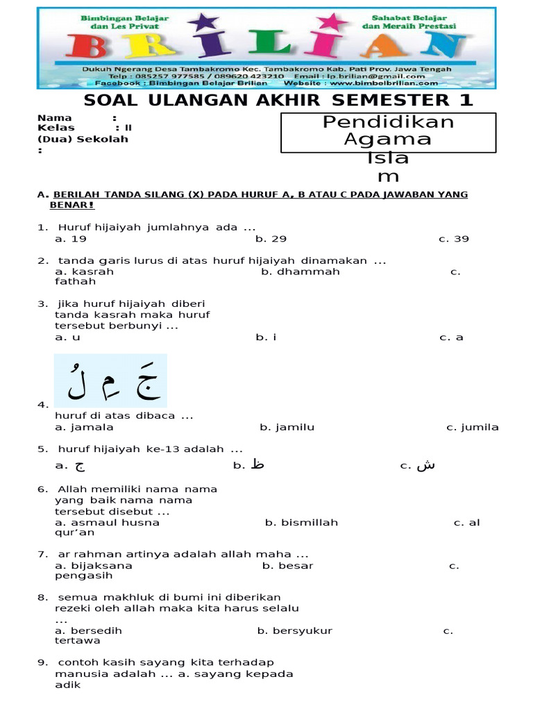 Soal UAS PAI Kelas 2 SD Semester 1 Ganjil Dan Kunci Jawaban WWW Bimbelbrilian Com PDF | PDF
