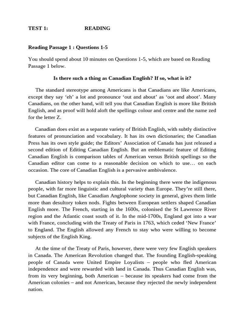 EA2 - Test 1 - Reading | PDF | English Language | Linguistics