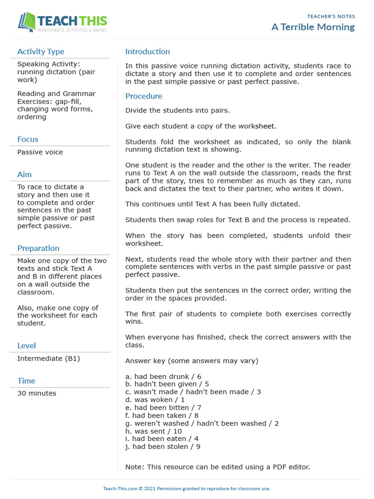 A Terrible Morning | PDF | Linguistics | Grammar