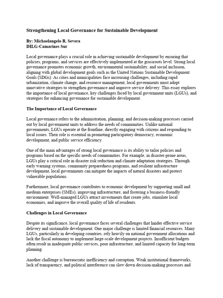 Strengthening Local Governance | PDF | Governance | Sustainability