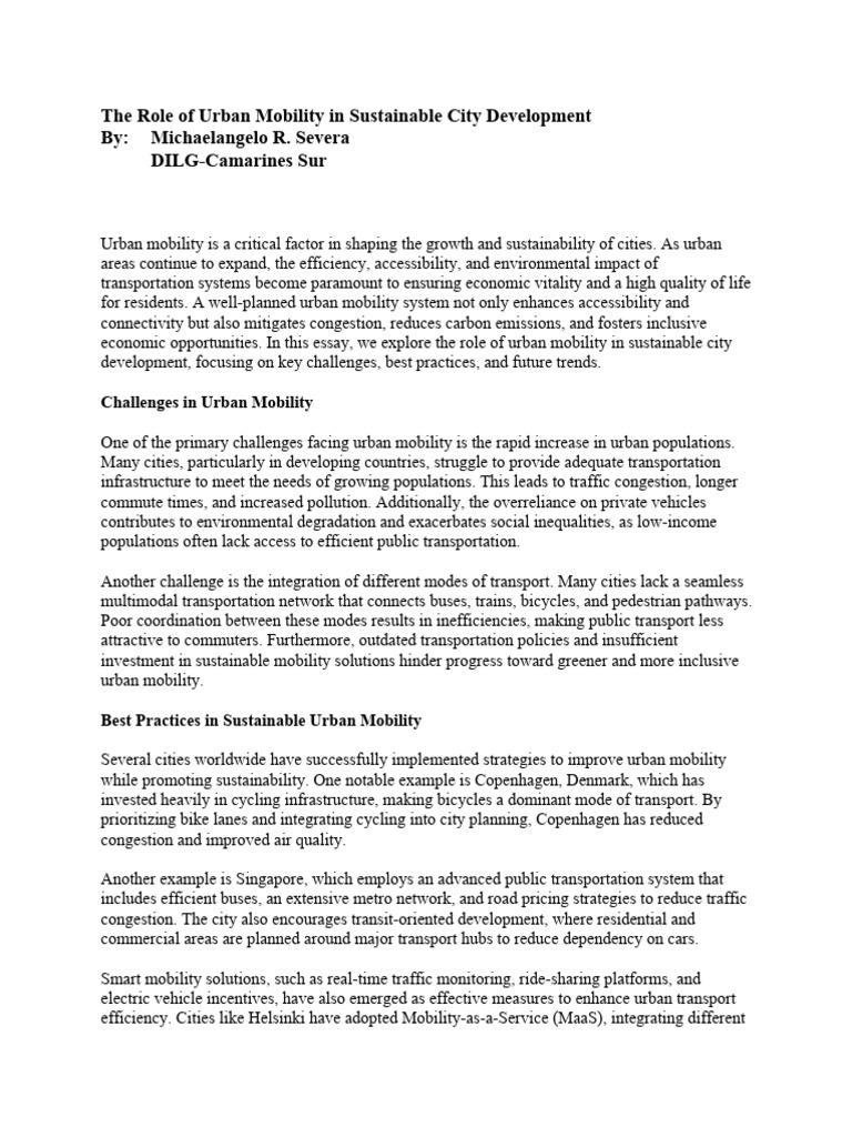 The Role of Urban Mobility | PDF | Transport | Sustainable City