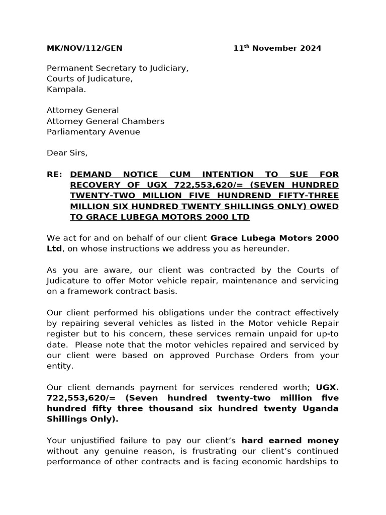 Demand Notice for Unpaid Services | PDF | Business Law | Common Law