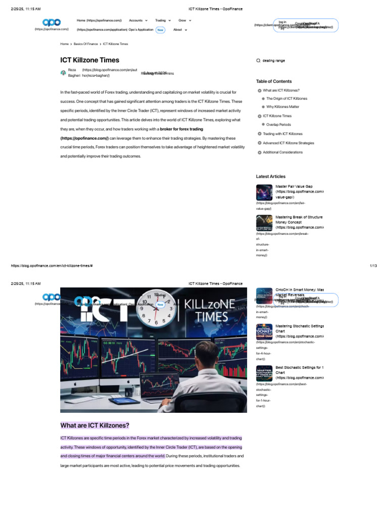 ICT Killzone Times - OpoFinance | PDF | Risk | Market (Economics)