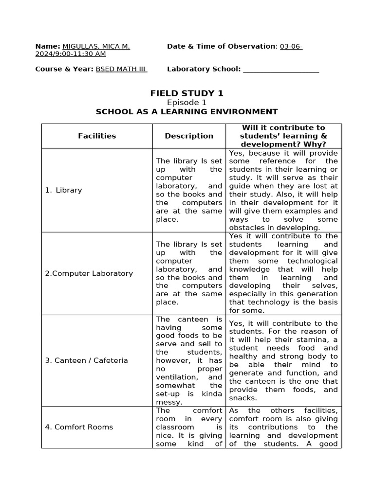 Fs1 Episode 1 Activity Sheets Ay 2024 Mica | PDF | Classroom | Learning